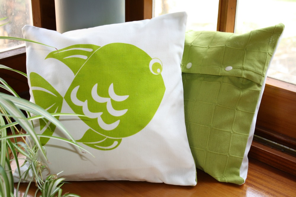 Cushion Cover, With Green Fish Hand Printed. on Luulla