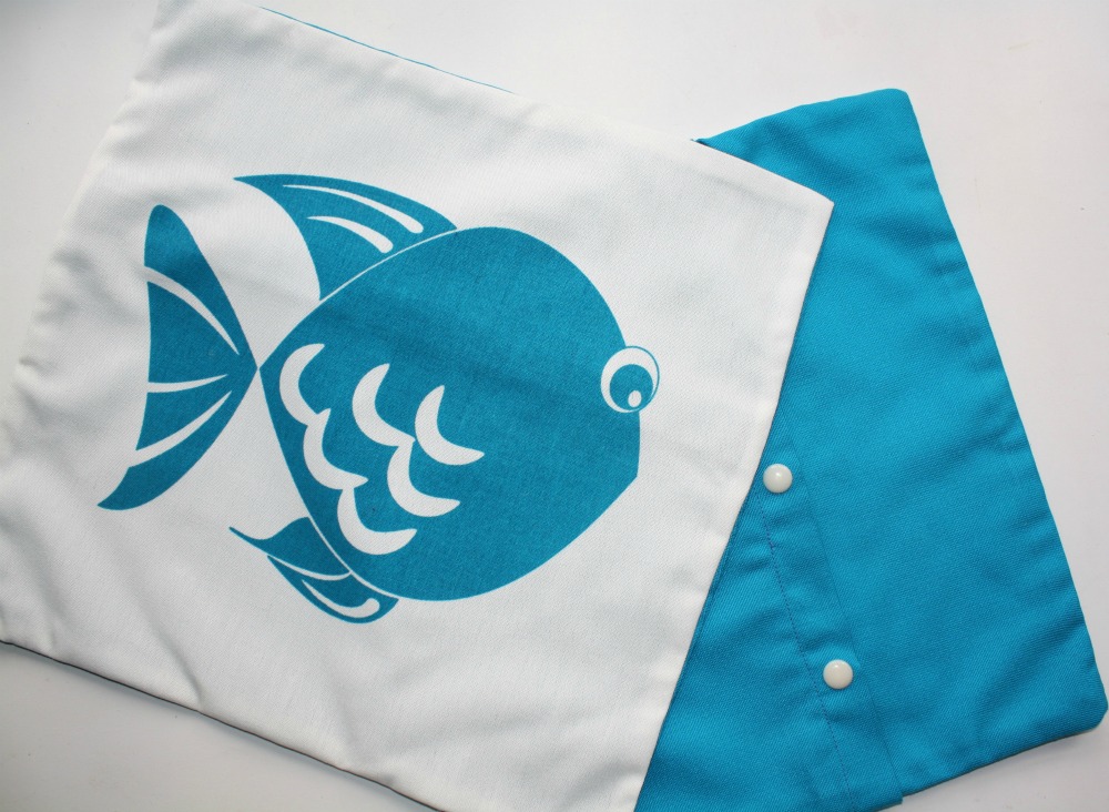 Natural And Blue Cushion Cover, Handmade, With Blue Fish Handprinted ...