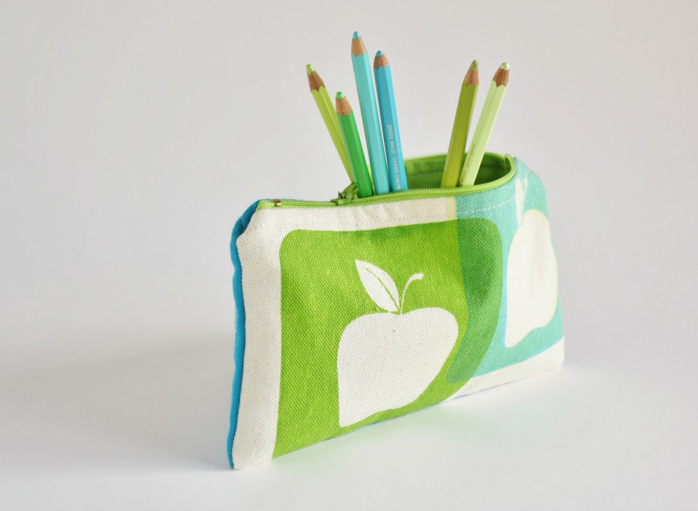 Zipper Pouch Back To School Pencil Pouch Hand Printed Apples on Luulla